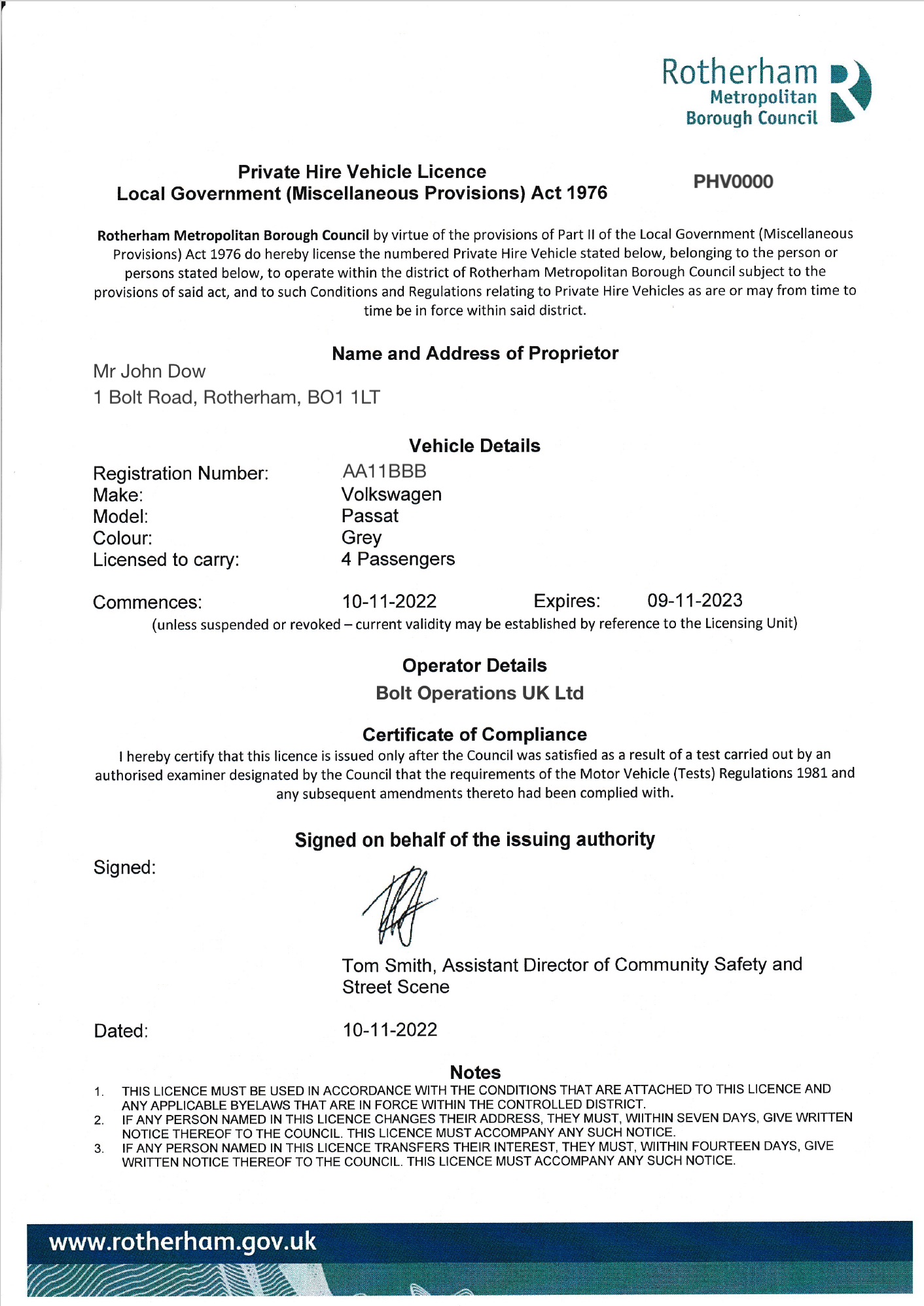 Rotherham document requirements | For Drivers | Bolt Support